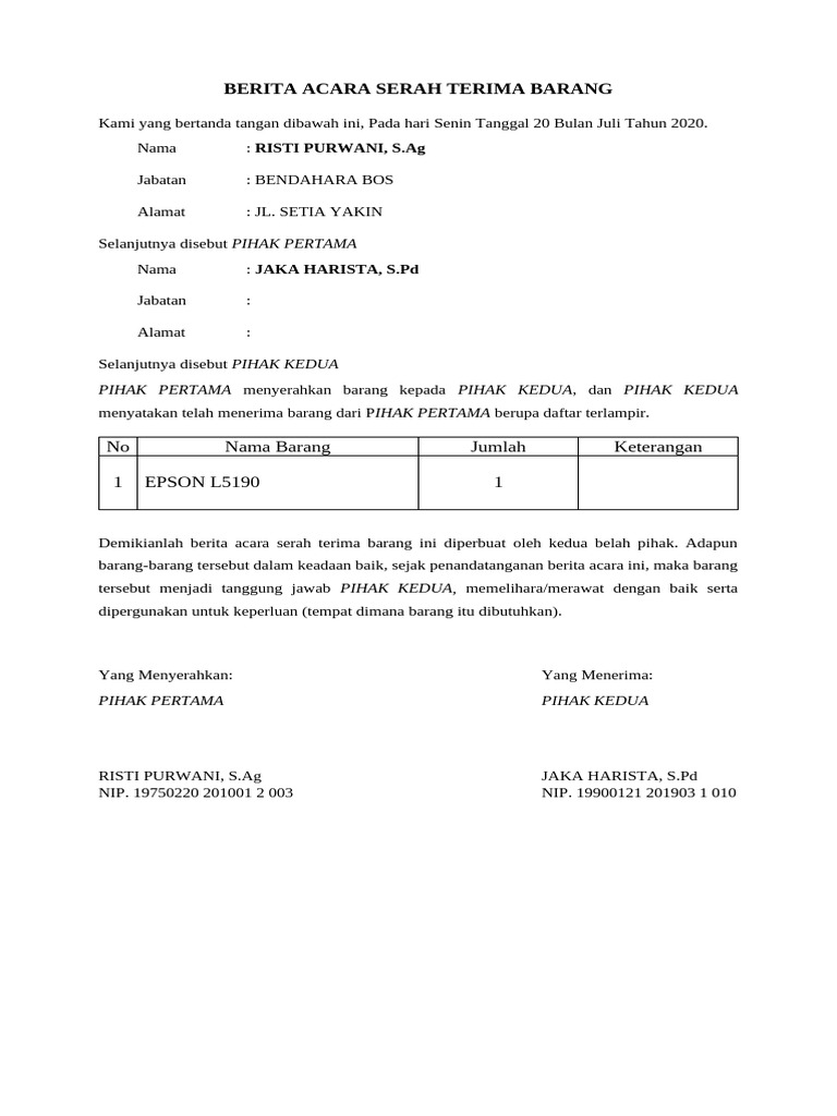 Serah Terima Barang | PDF