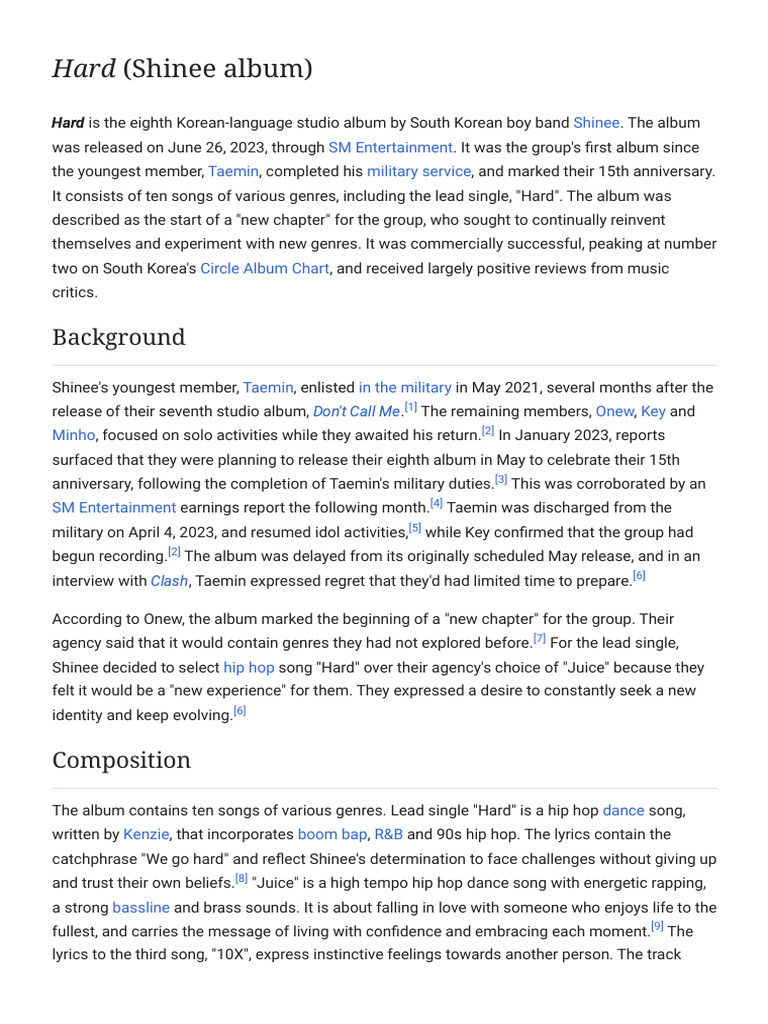 Hard (Shinee Album) - Wikipedia | PDF | Popular Music