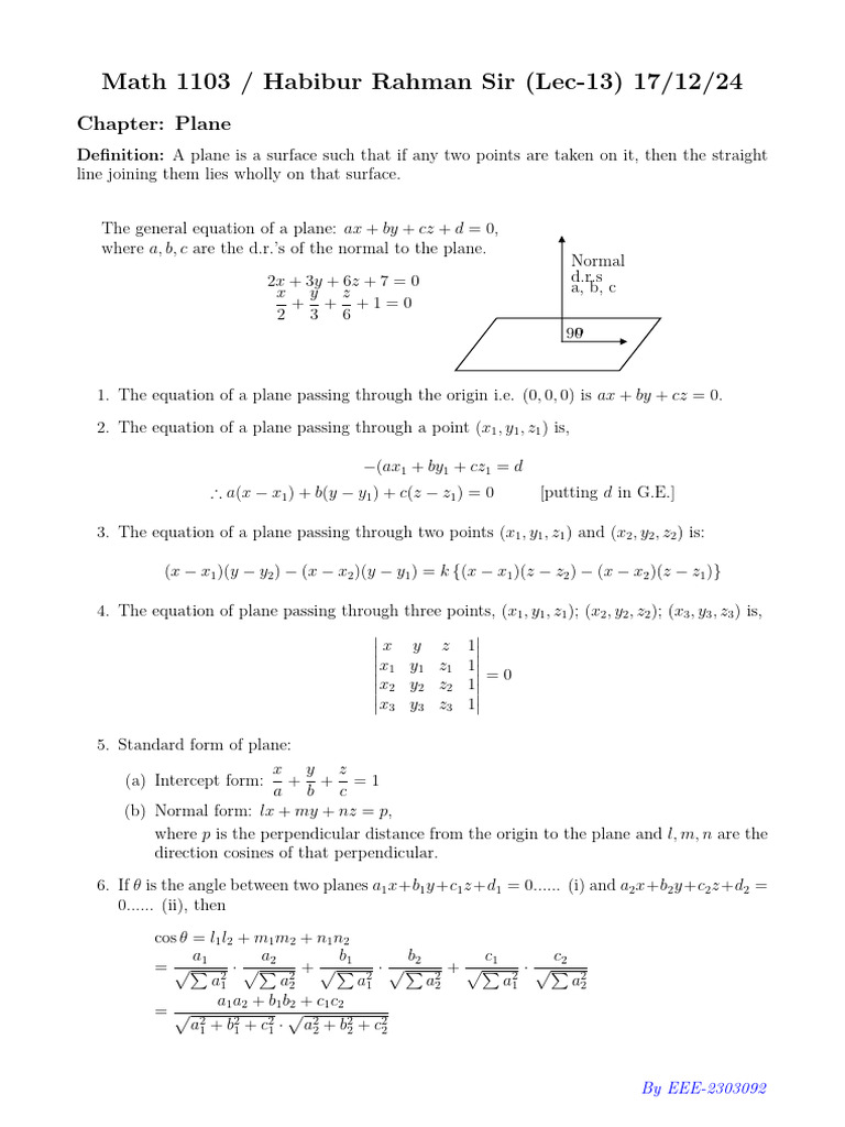 Properties and Equations of Planes | PDF | Euclidean Geometry ...