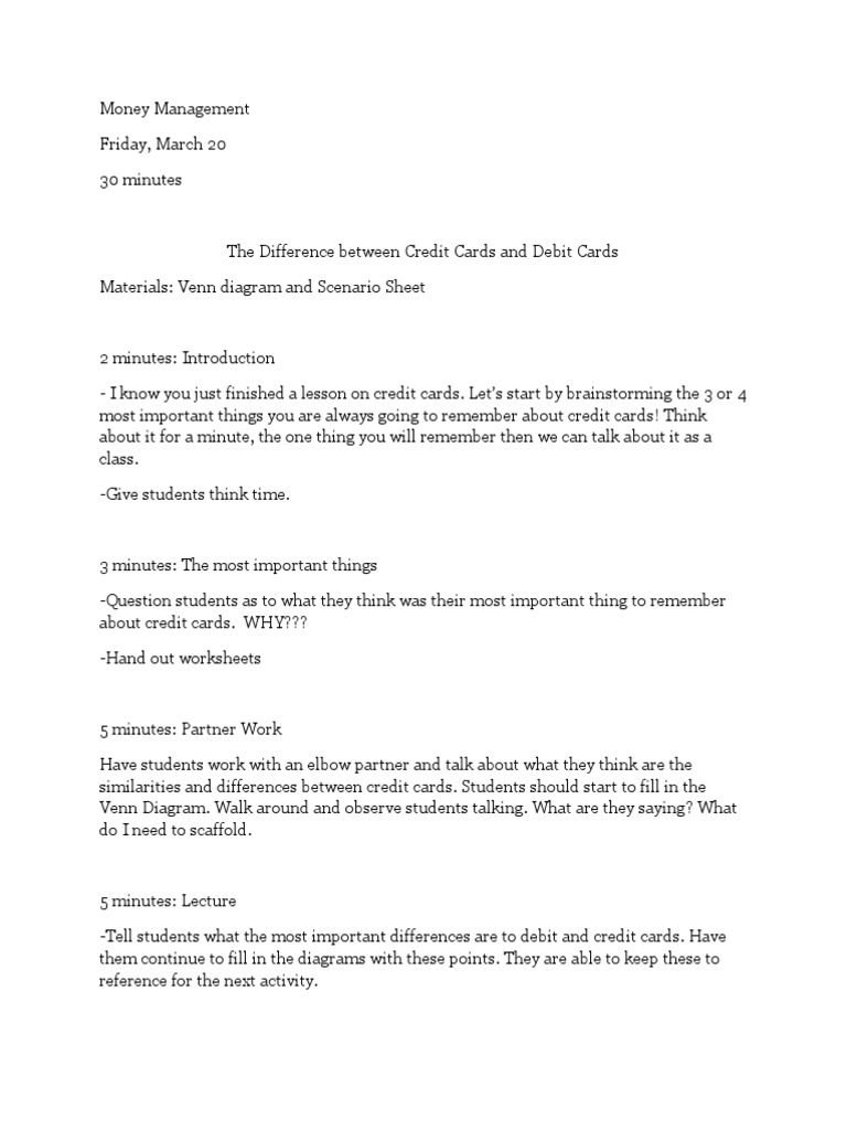 Money Management Lesson | PDF | Debits And Credits | Visa Inc.