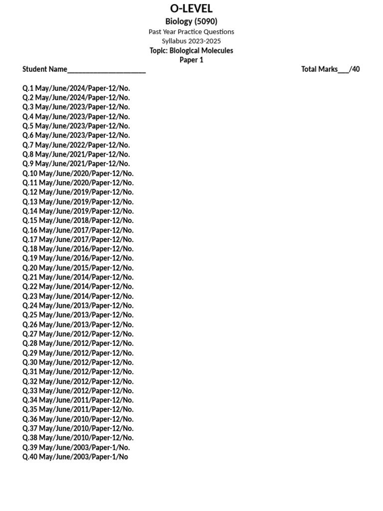 O-Level Biology 5090 Past Papers 2023-2025 | PDF | Secondary Education ...