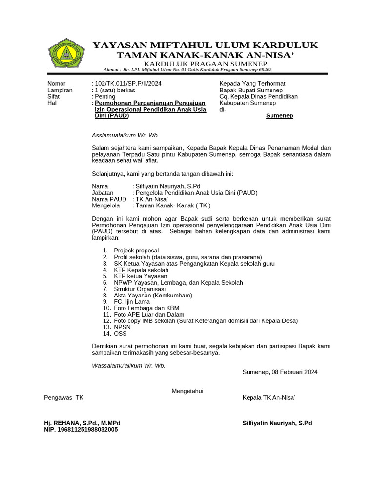 Surat Permohonan Perpanjangan Izin | PDF