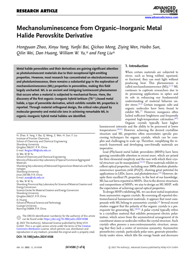 Mechanoluminescence From Organic-Inorganic Metal H | PDF | Molecules ...