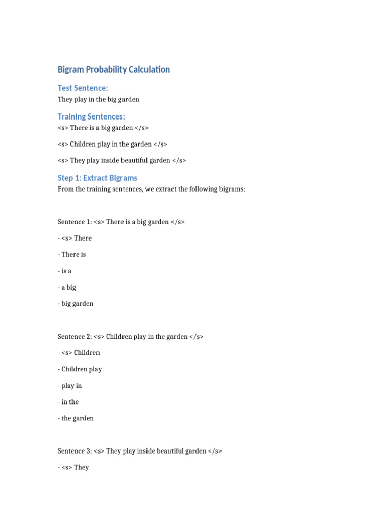 Bigram Probability Calculation Example | PDF