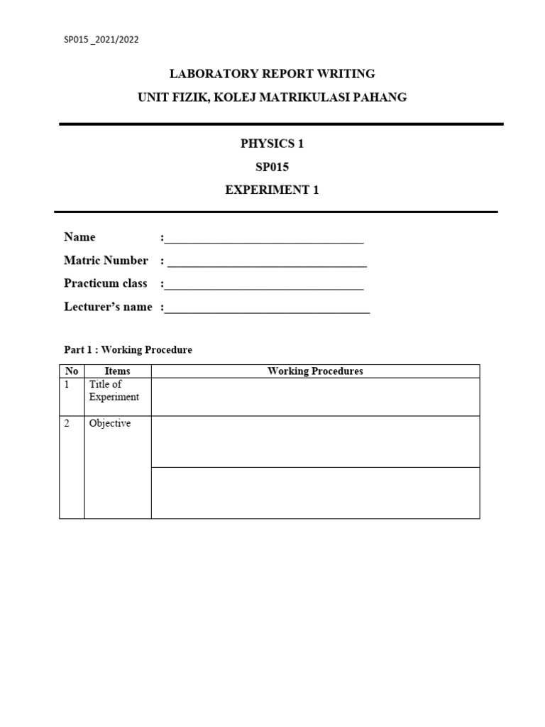 SP015 Exp 1 Worksheet Student | PDF | Length
