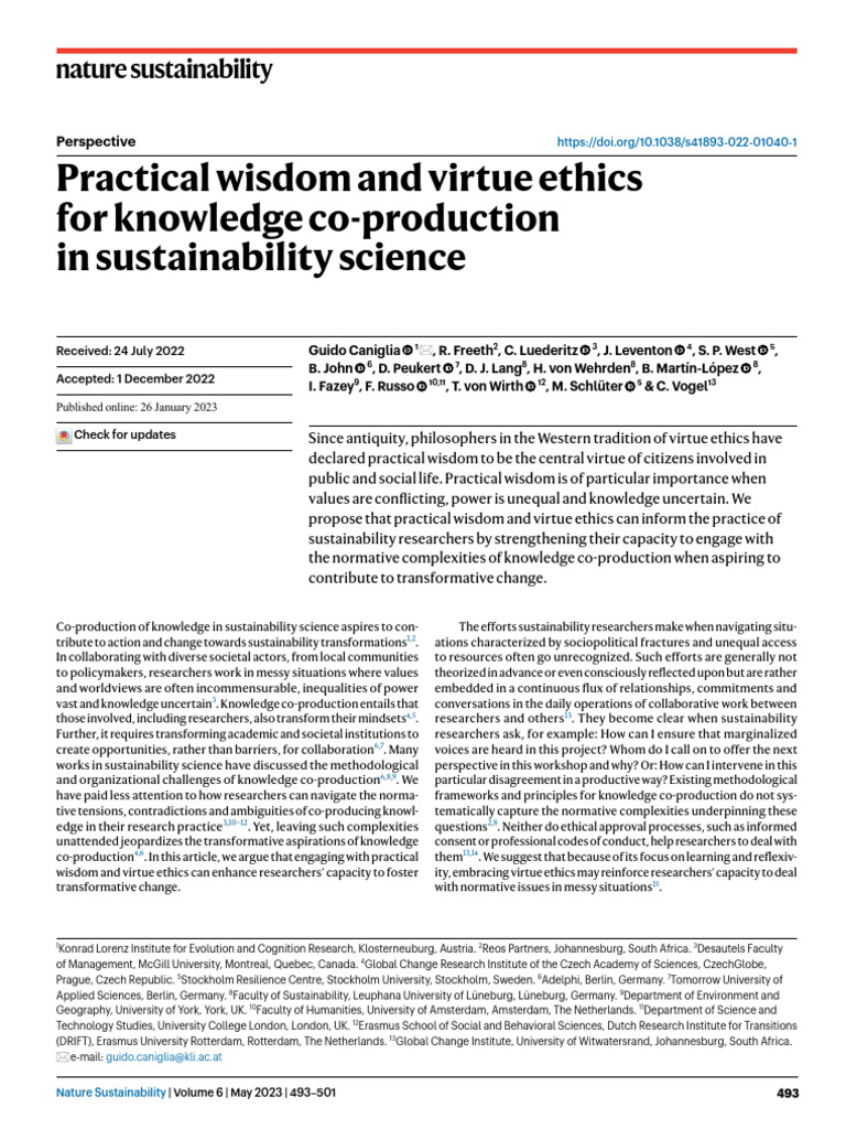 Practical Wisdom and Virtue Ethics For Knowledge Co-Production in ...