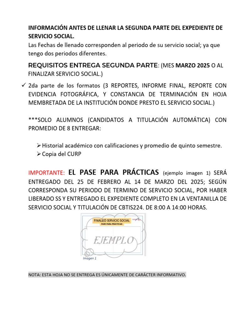 2da Parte Servicio Social Cbtis 224 - Generacion 2022 - 2025 | PDF