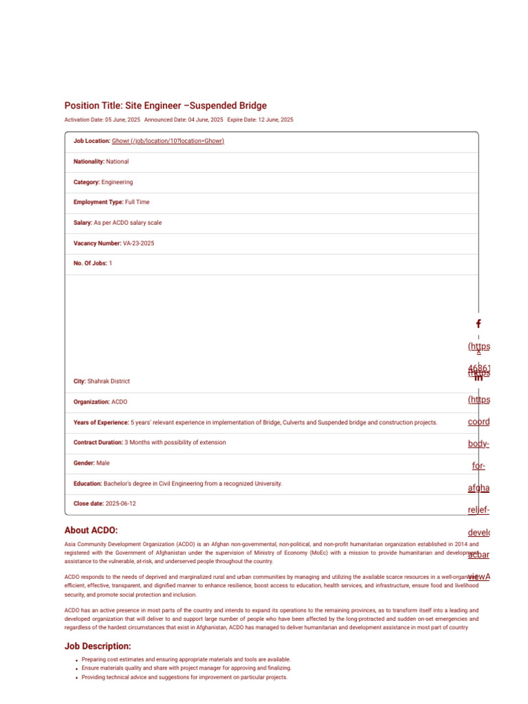 ACBAR - Site Engineer - Suspended Bridge | PDF | Business