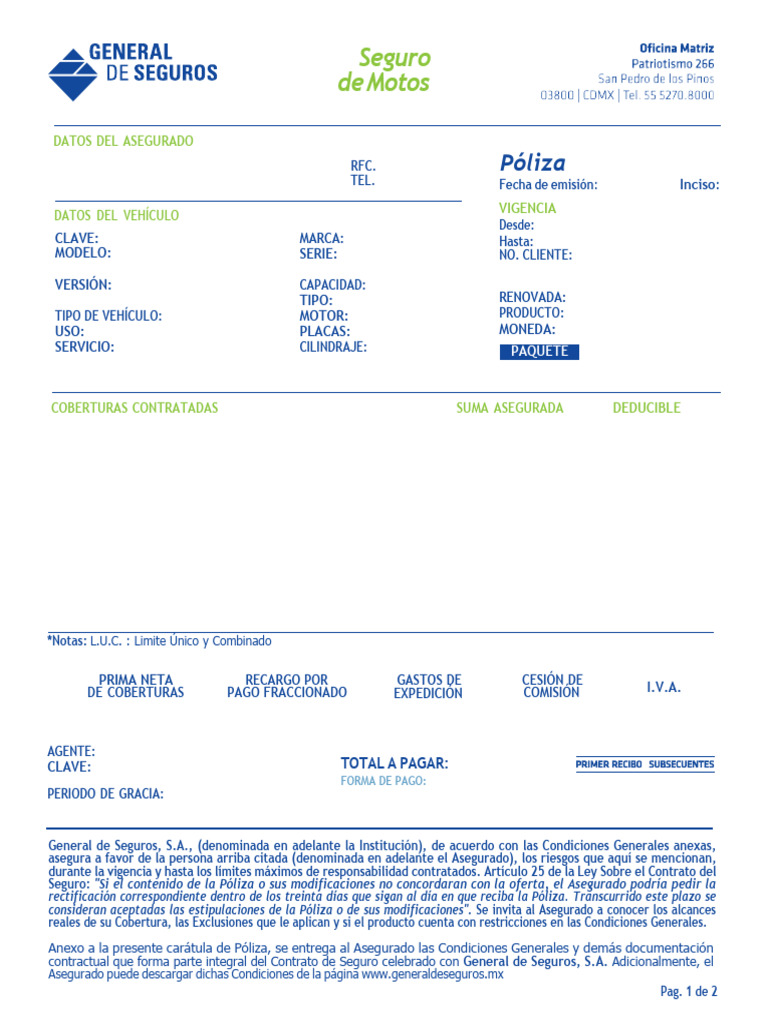 Caratulas Del Seguro de Motos | PDF | Póliza de seguros | Seguro