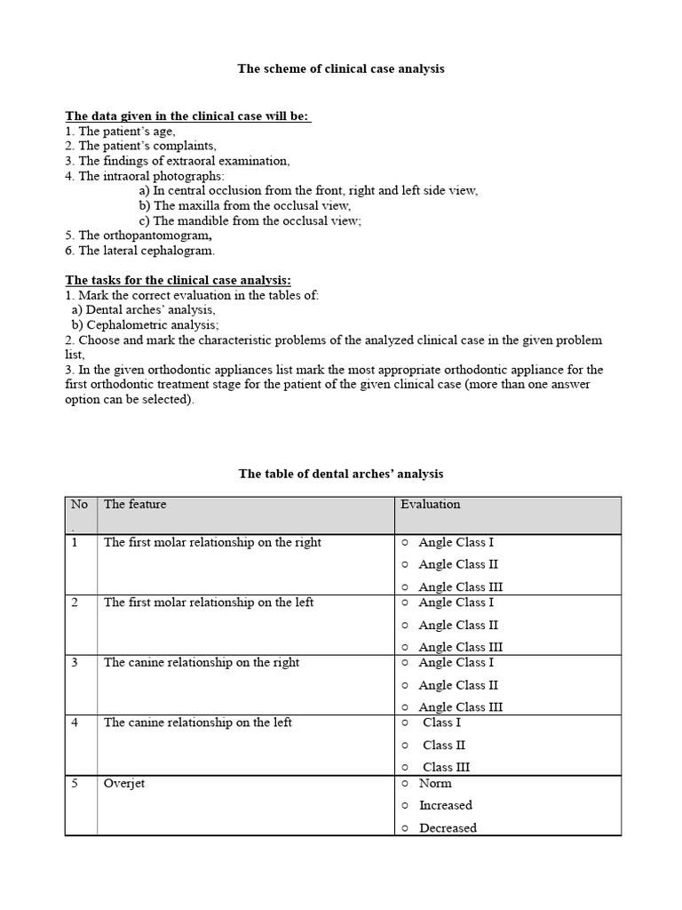 Clinical Case Analysis Scheme for Orthodontics | PDF | Dentistry ...