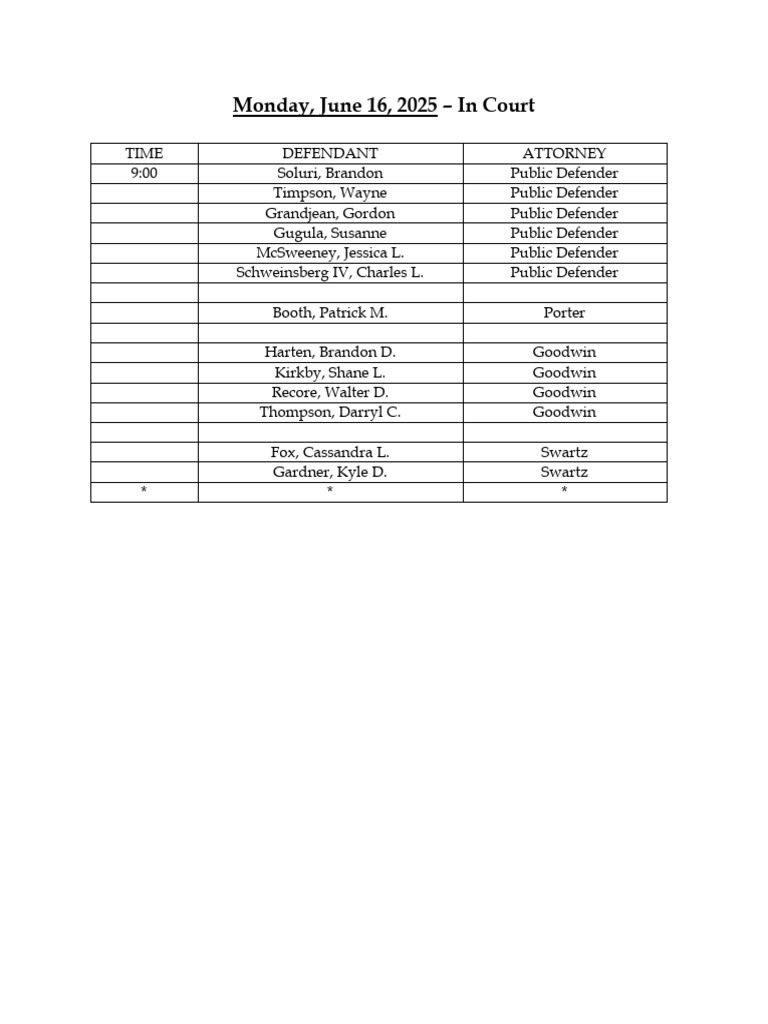 Jefferson County Court Calendar June 16, 2025 | PDF