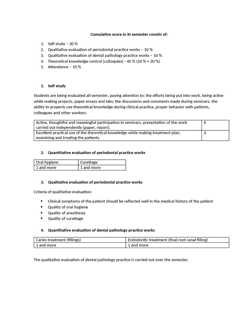 XI Semester Cumulative Score Breakdown | PDF