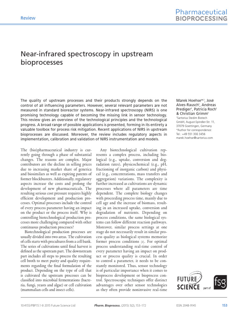 Near Infrared Spectroscopy in Upstream Bioprocesses | PDF ...