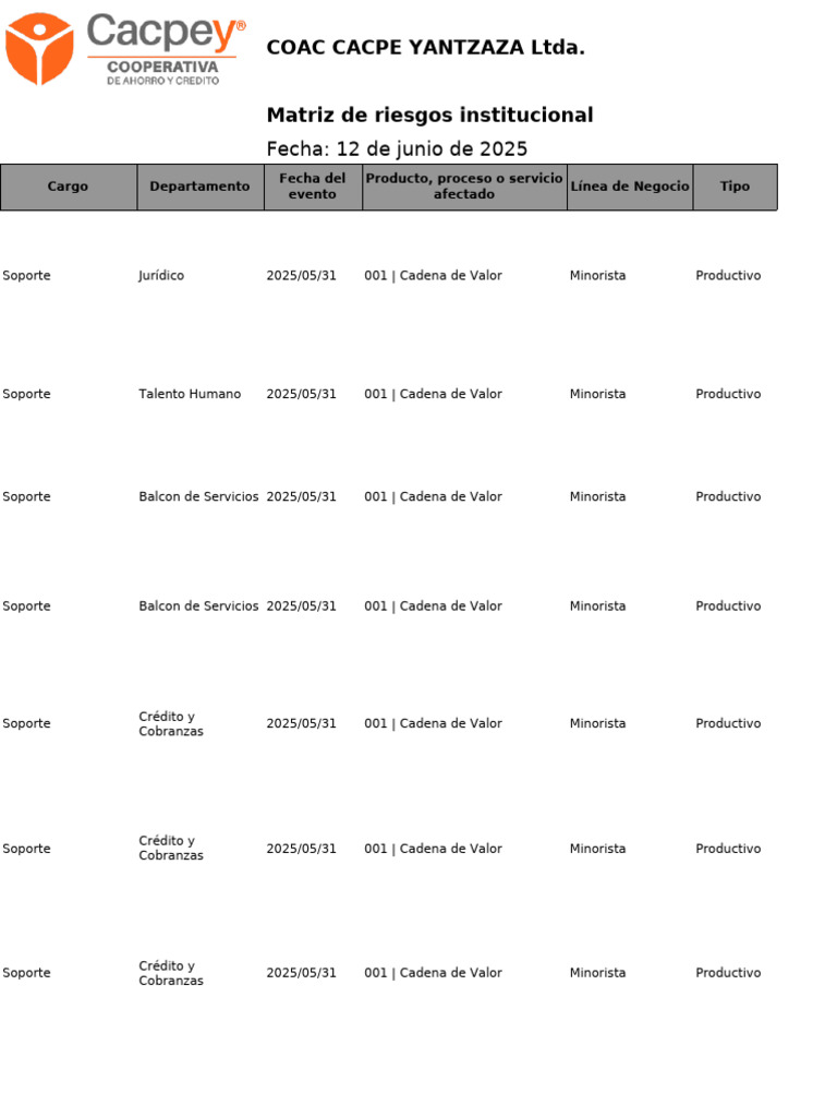 Matriz Riesgo (5) | PDF | Al por menor