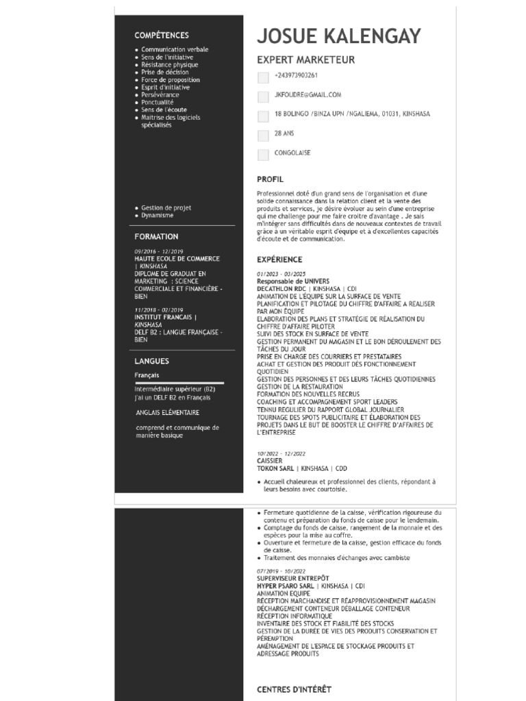 Josue Kalengay CV - Docx - Google Docs | PDF