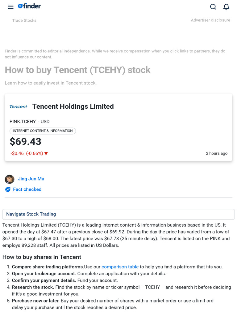 How To Buy Tencent Stock - (PINK - TCEHY) Stock Price $77.59 | PDF ...