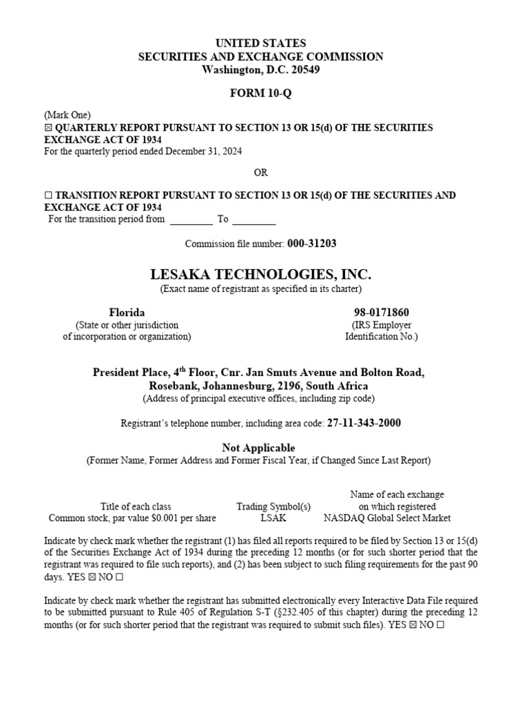 Lesaka 10 Q 05 Feb 2025 | PDF | Equity (Finance) | Treasury Stock