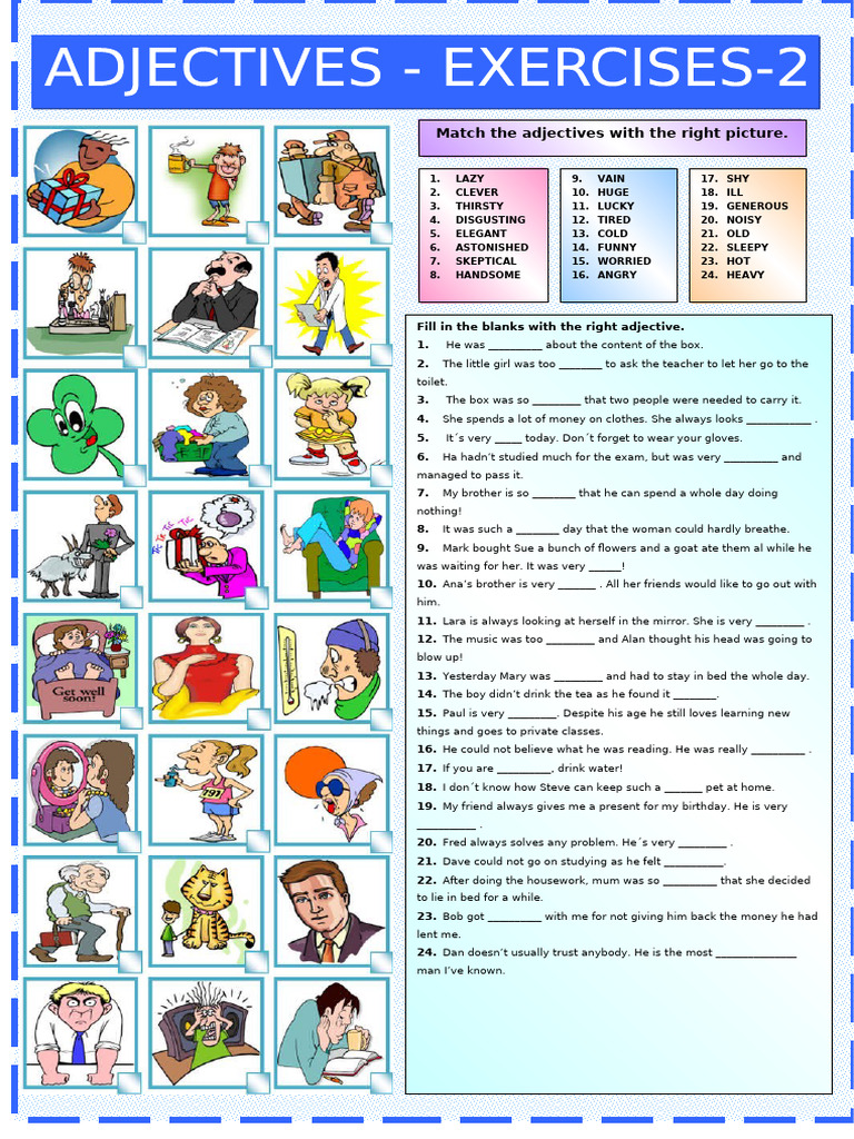 Adjective Exercises for Kids | PDF | Chess Theory