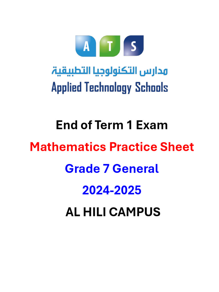 Grade 7 Math Exam Practice Sheet | PDF