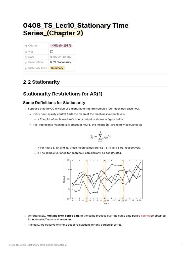 TS Lec10 Stationary Time Series (Chapter 2) | PDF | Stationary Process | Time Series