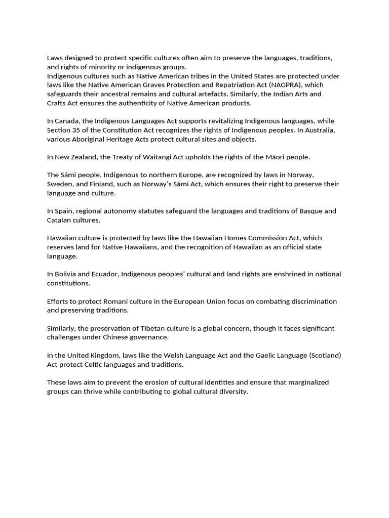 Laws Designed To Protect Specific Cultures Often Aim To Preserve The ...