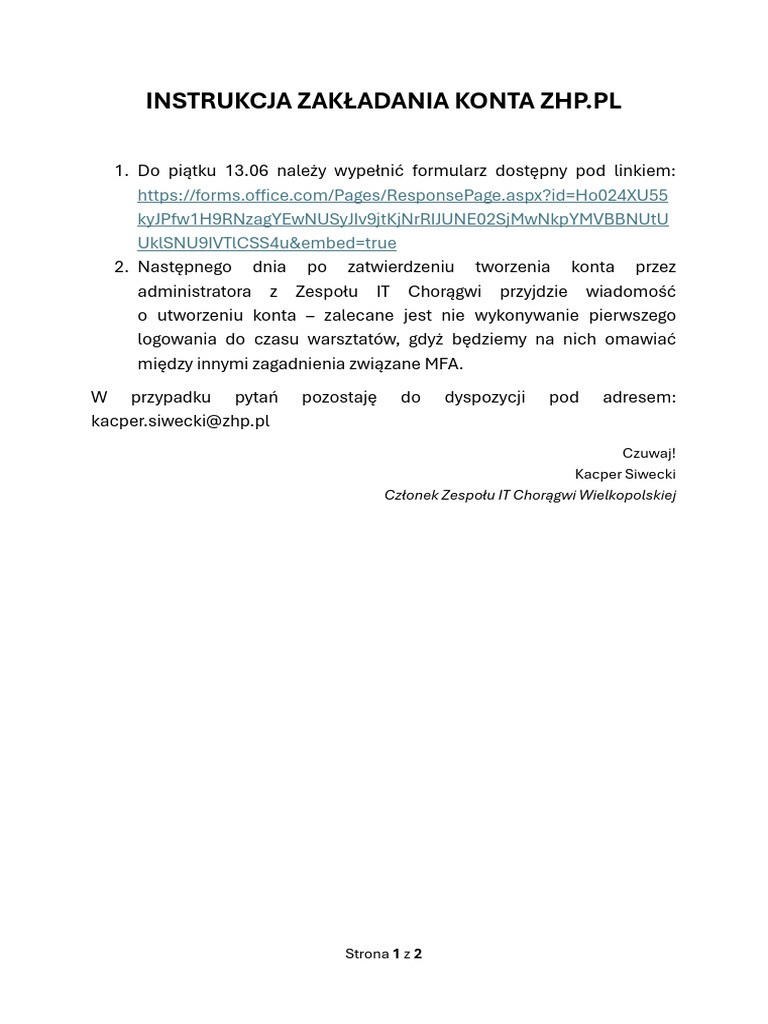Instrukcja Zakładania Konta ZHP | PDF