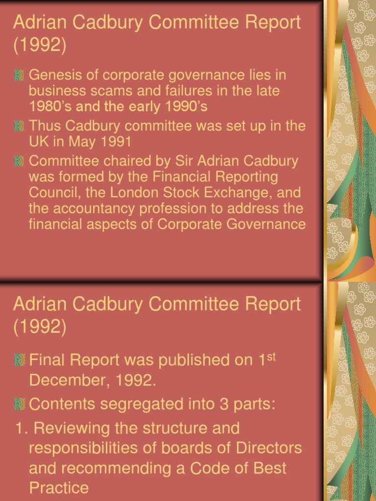 Adrian Cadbury Report | PDF | Board Of Directors | Corporate Governance