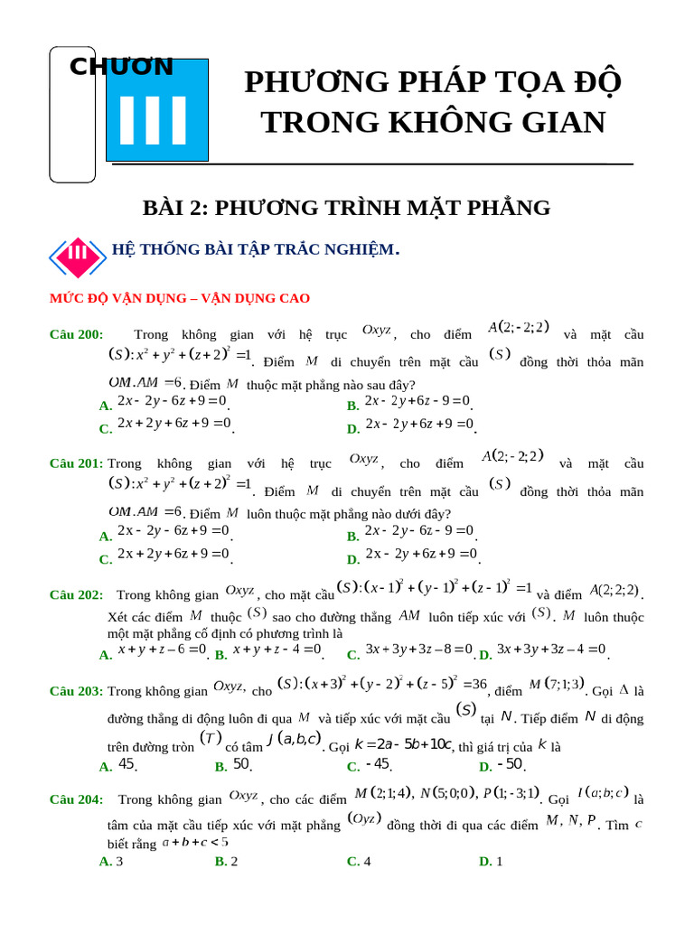 02 03-02-03 Hh12 Chuong-III PPTĐ-PTMP Trac-nghiem-Theo Dang de Muc-Do-9-10 | PDF