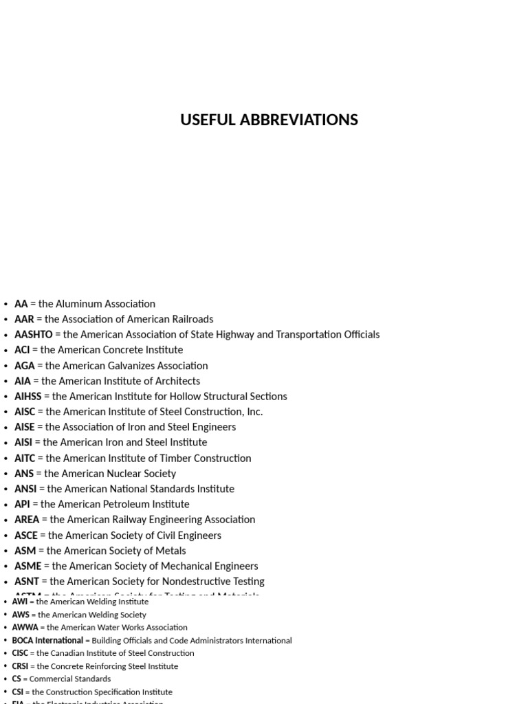 033-Useful Abbreviations | PDF | Welding | Construction