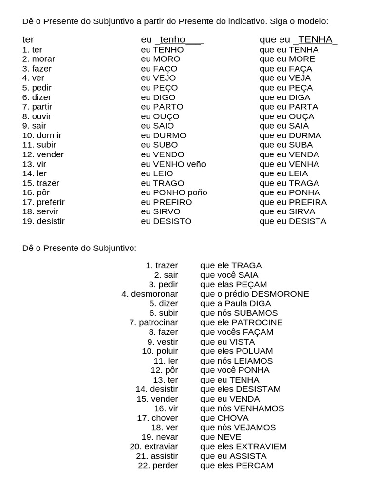 Subjuntivo, Presente Exercicios Corrigidos | PDF