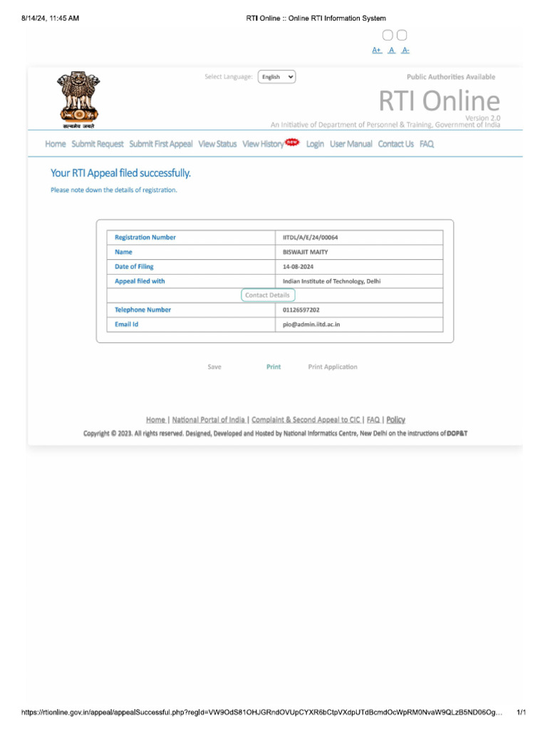 Rti First Appeal | PDF