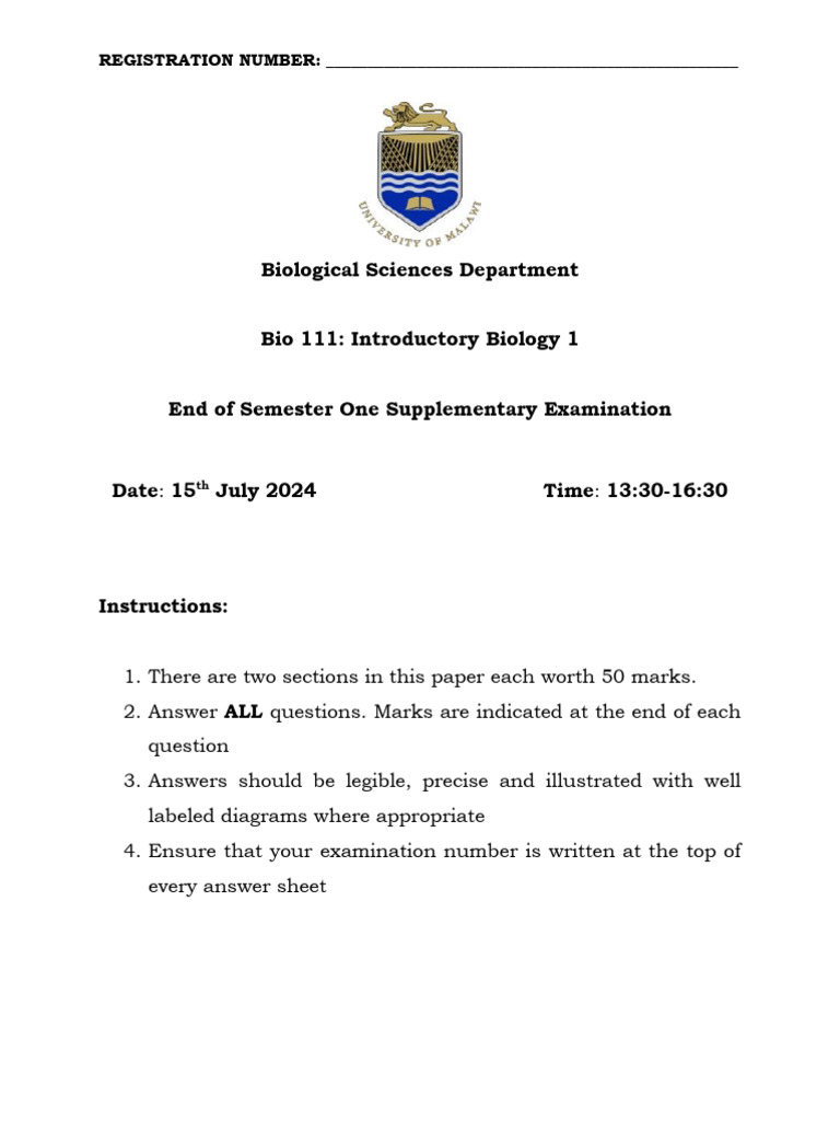 Supplementary-BIO 111 EoS - Jul2024 | PDF | Microscope | Plants