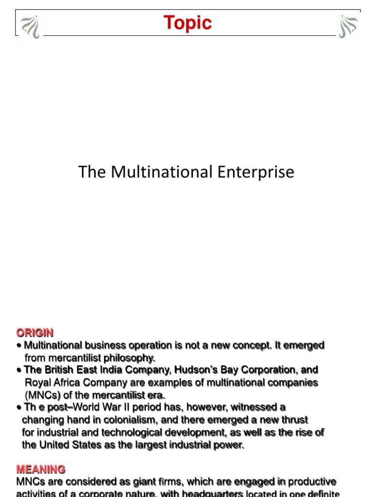 Topic: The Multinational Enterprise | PDF | Multinational Corporation ...