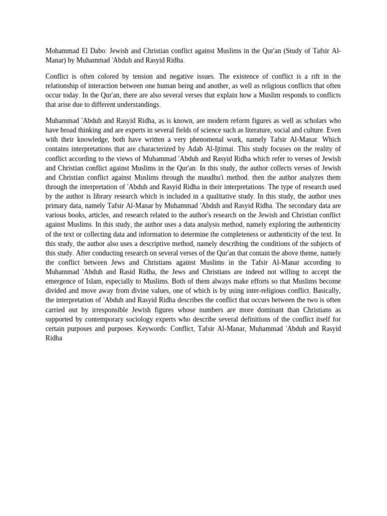 Mohammad El Dabo'Summary | PDF | Quran | Islam