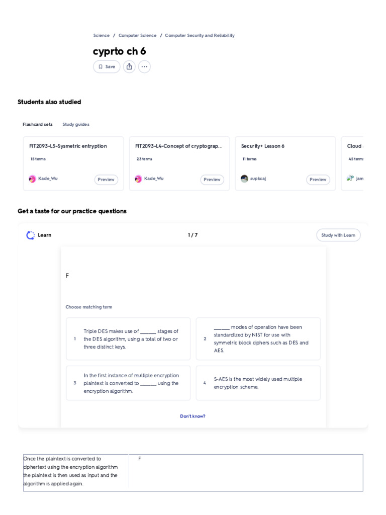 Cyprto Ch 6 Flashcards _ Quizlet | PDF | Encryption | Cryptography
