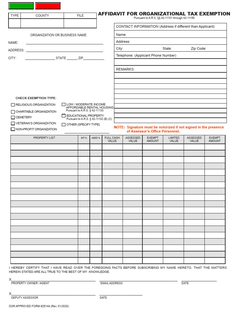 Coconino County Property Tax Exemption Form A | PDF | Affidavit | Tax ...