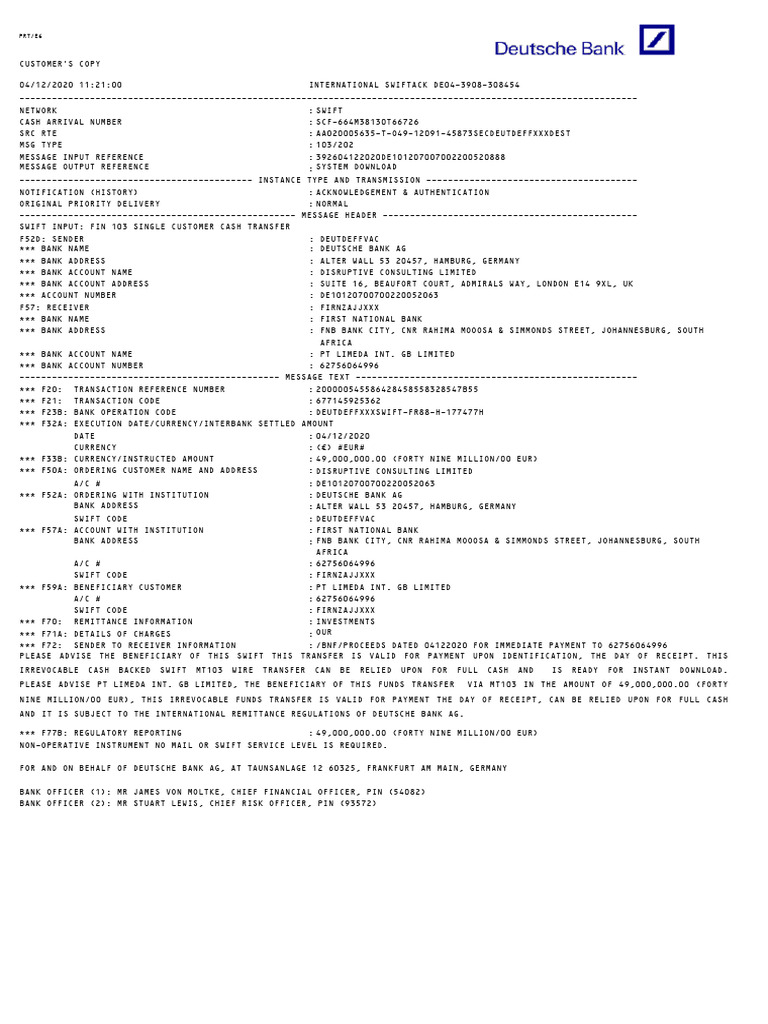 MT103 200000545586428458558328547B55 49M Firnzajjxxx | PDF | Wire Transfer | Banking