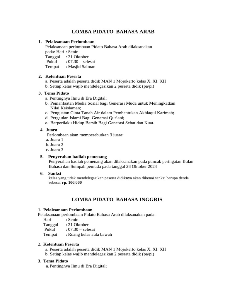 Lomba Bulan Bahasa Dan Sumpah Pemuda | PDF