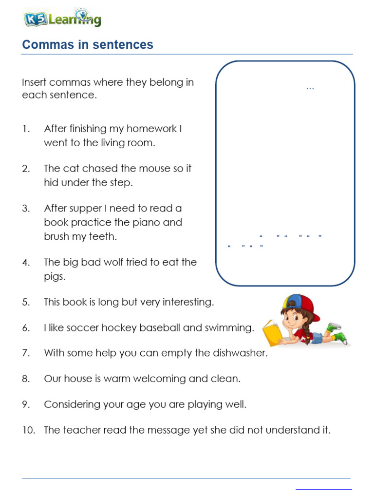 Grade 2 Comma Punctuation Worksheet | PDF
