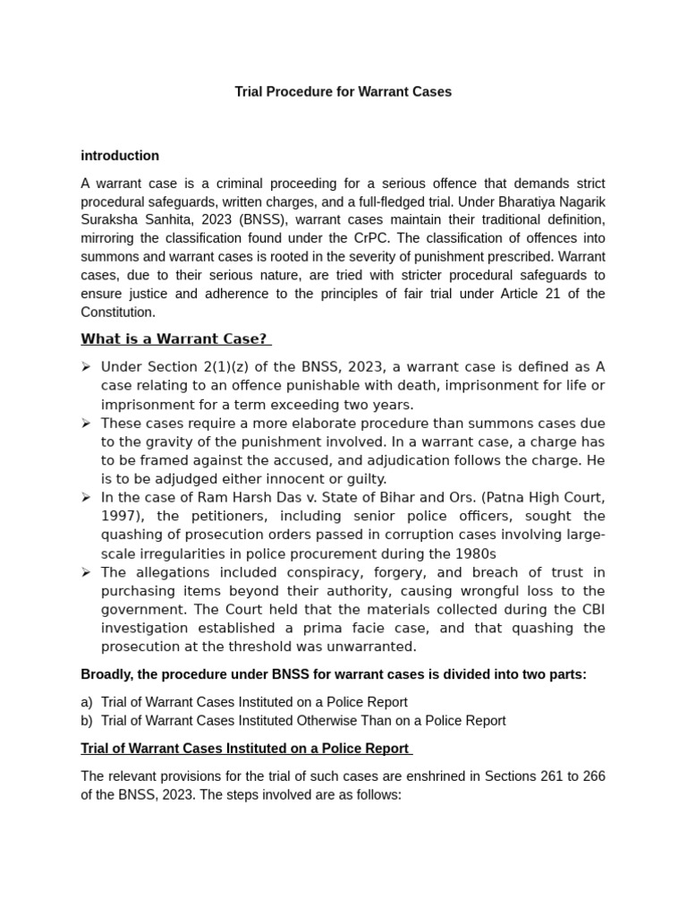 Warrant Trial Procedures Under BNSS | PDF | Plea | Witness