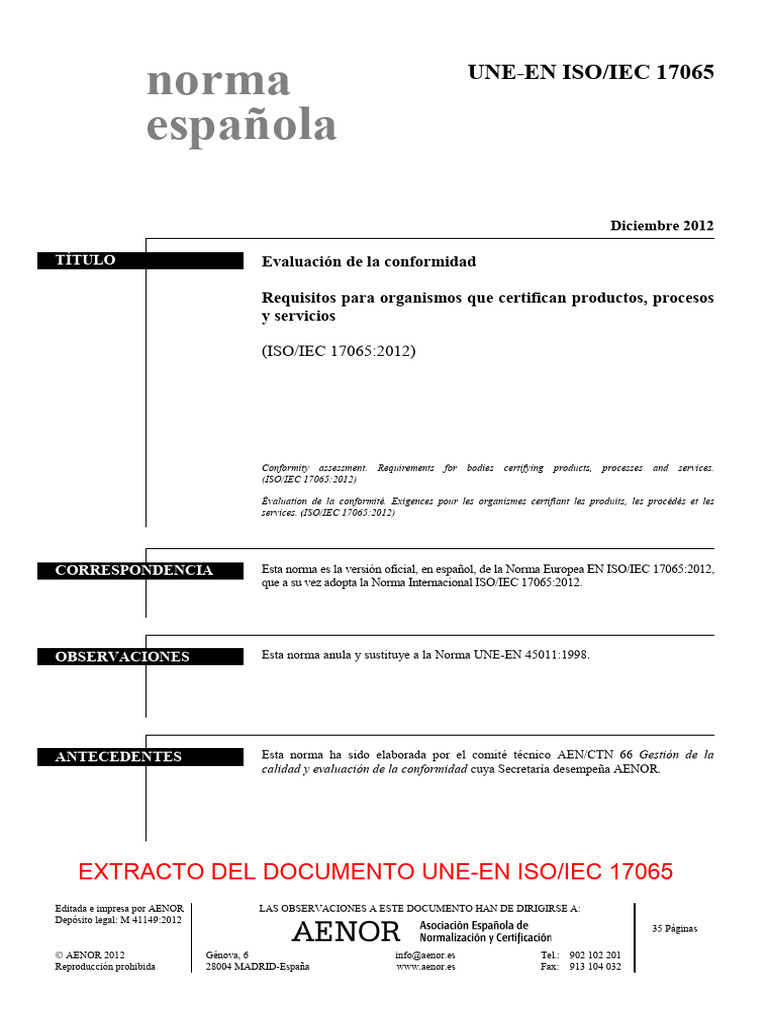 Norma UNE-EN ISO/IEC 17065:2012 | PDF