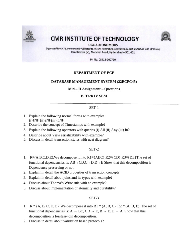 Dbms Assignment-2 Questions | PDF