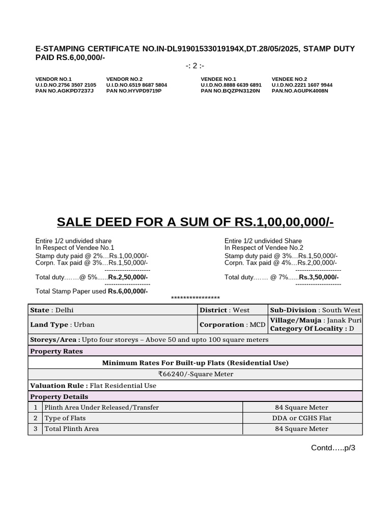 Flat No.7, Block C-2C, Pocket-2, Janak Puri, New Delhi. (Sale Deed, MIG ...
