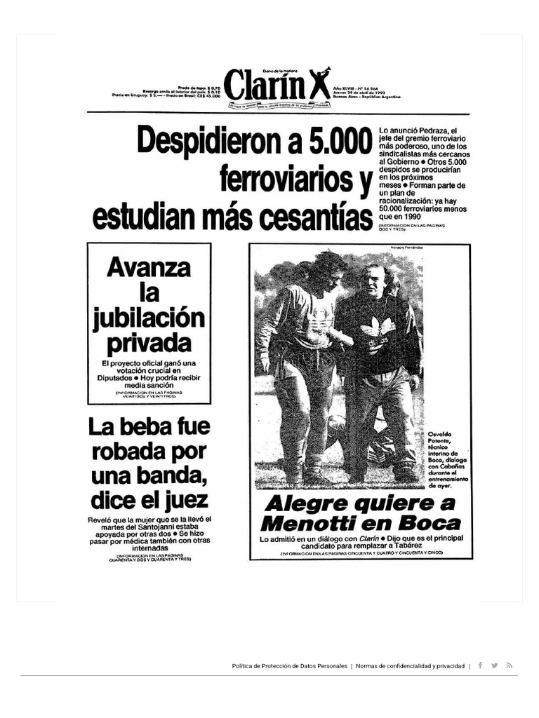 La Tapa Del Diario Clarín Del Día en Que Naciste | PDF