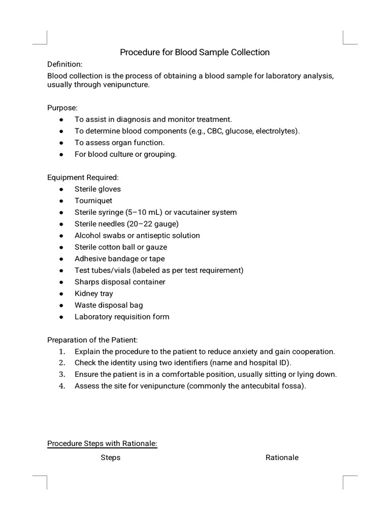 Blood Sample Collection Procedure Guide | PDF | Medicine | Clinical ...