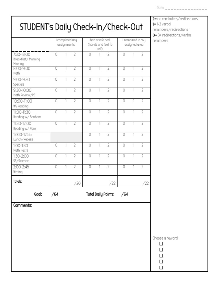 Daily Point Sheet [2 Pt. Scale] | PDF