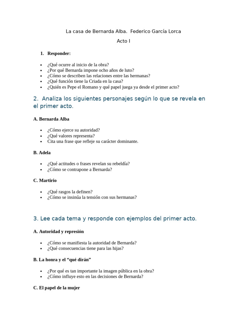 TP Acto 1 La Casa de Bernarda Alba | PDF