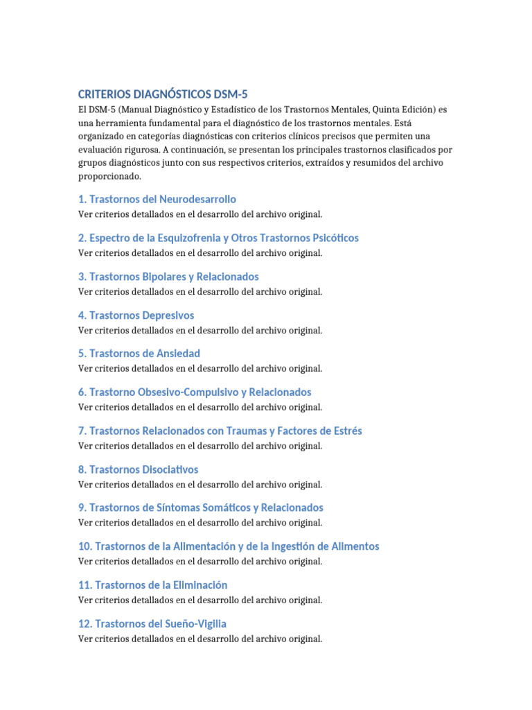 Criterios DSM5 Completo | PDF | Trastorno mental | Manual Diagnóstico y Estadístico de los ...