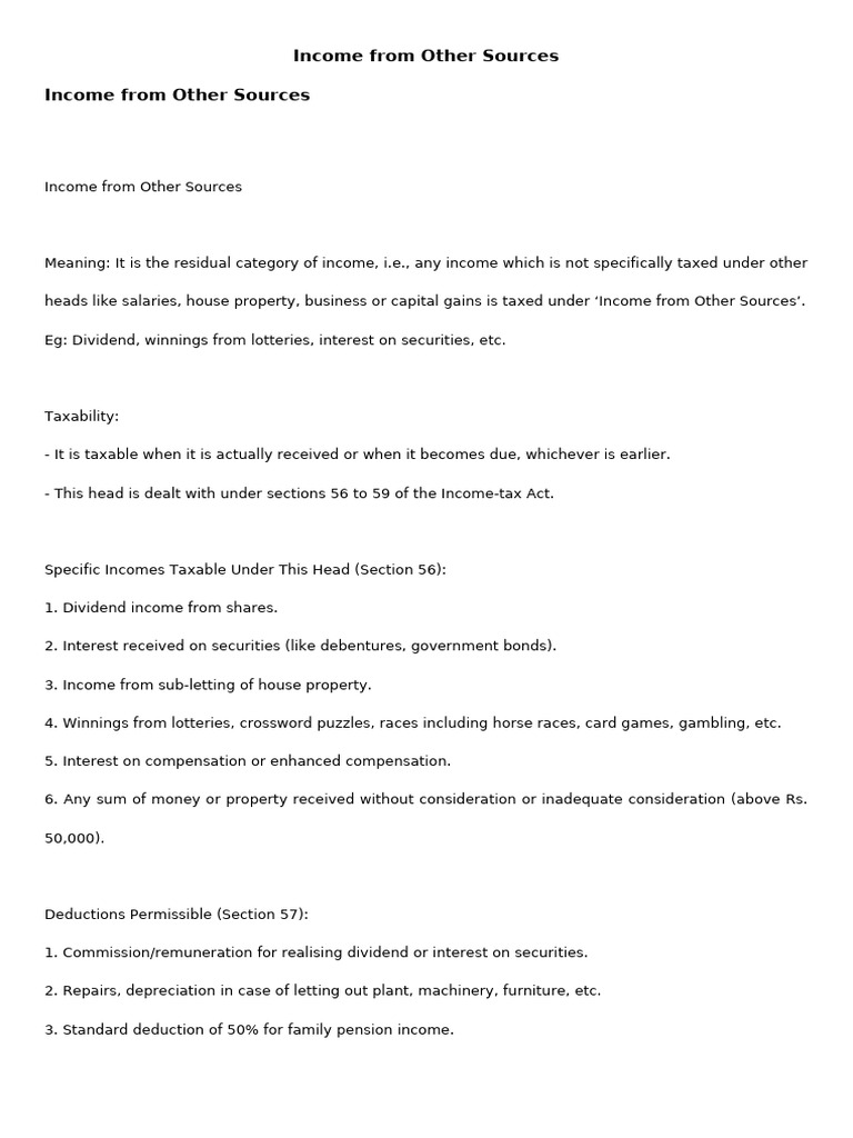 Taxation of Income from Other Sources | PDF | Income | Tax Deduction