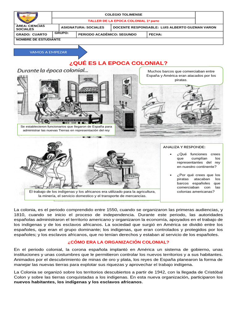 4º TALLER DE LA EPOCA COLONIAL 1 Parte | PDF | Nueva españa | Imperio ...
